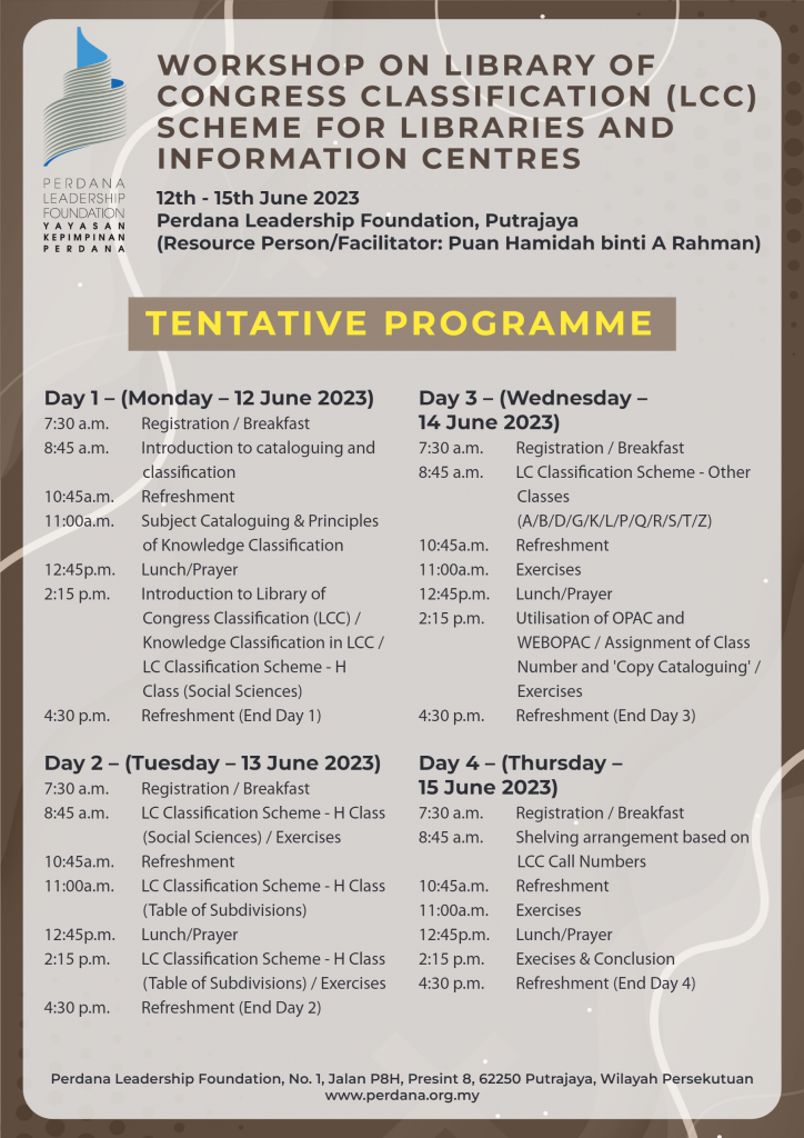 Library of Congress Classification (LCC) Workshop – Perdana Leadership ...